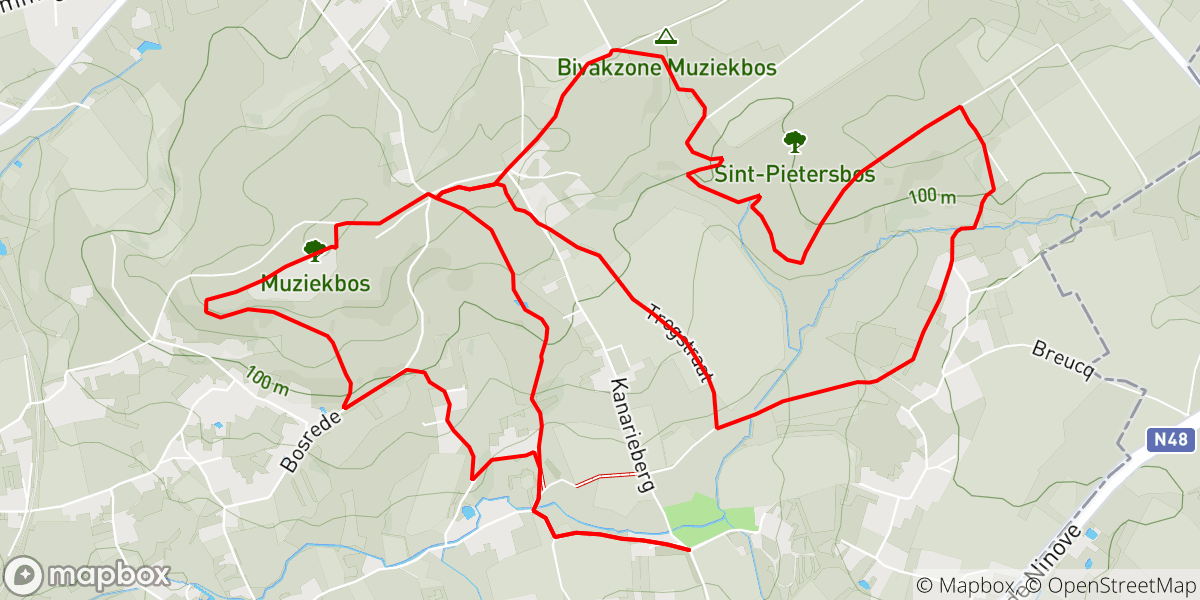Muziekbos Wandelroute. 10km en 315D+ hoogtemeters in Ronse